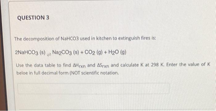 Solved The decomposition of NaHCO3 used in kitchen to | Chegg.com