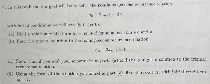 Solved 6. In this problem, our goal will be to solve the | Chegg.com