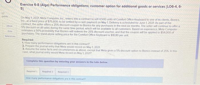 Solved U Exercise 6 8 Algo Performance Obligations