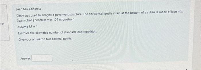 Solved Lean Mix Concrete Circly was used to analyse a | Chegg.com