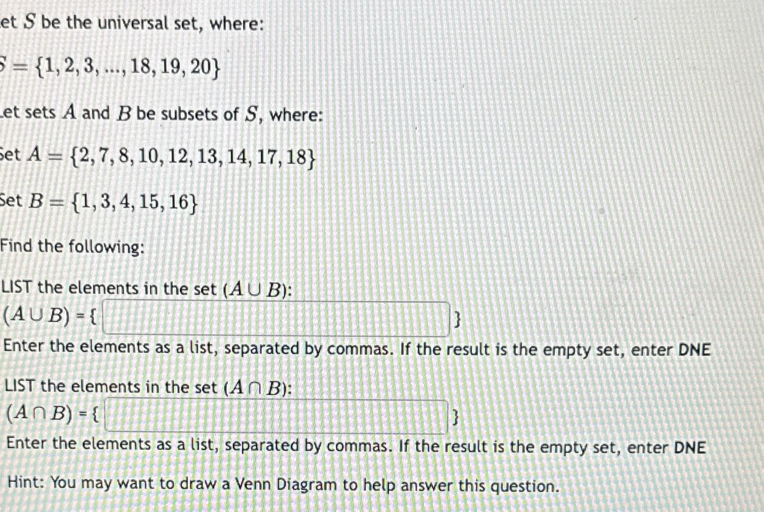 Solved et S ﻿be the universal set, | Chegg.com