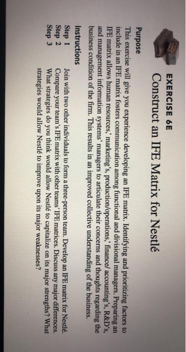 Solved EXERCISE 6E Construct an IFE Matrix for Nestlé | Chegg.com