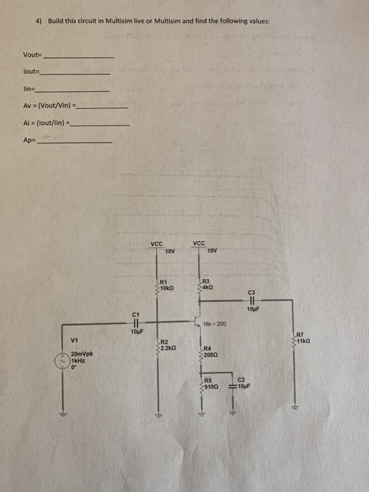 Solved 4) Build this circuit in Multisim live or Multisim | Chegg.com