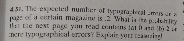 Solved 4.51. The expected number of typographical errors on | Chegg.com