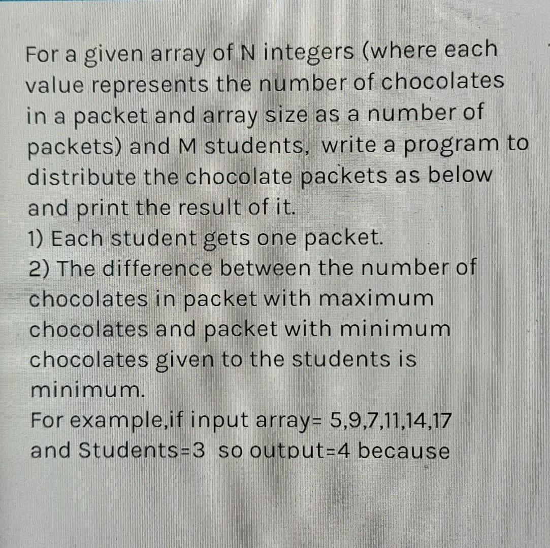 Solved For a given array of N integers (where each value | Chegg.com
