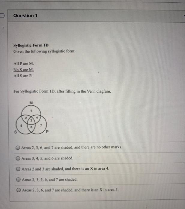 Solved Question 1 Syllogistic Form ID Given the following | Chegg.com