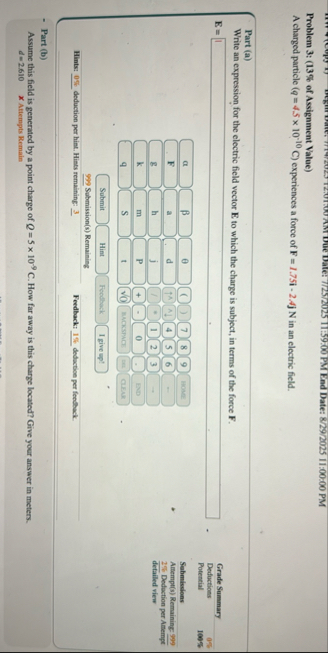 Solved Problem 3: ( 13% ﻿of Assignment Value)A charged | Chegg.com
