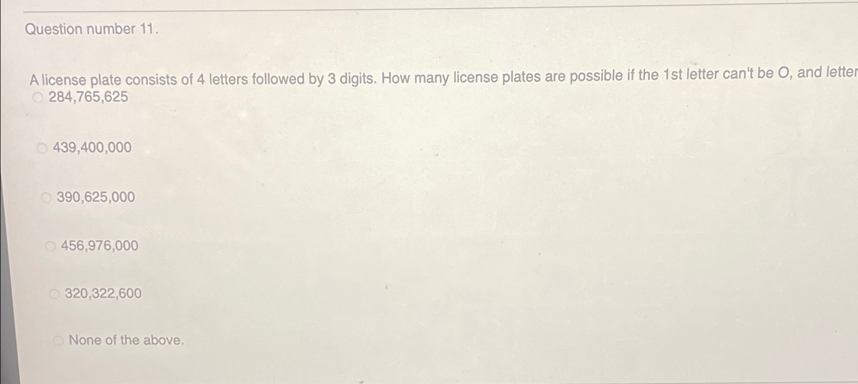 Solved Question number 11.A license plate consists of 4 | Chegg.com