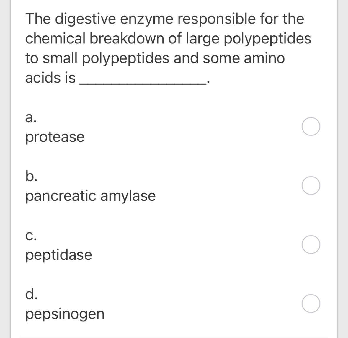 Solved The digestive enzyme responsible for the chemical | Chegg.com