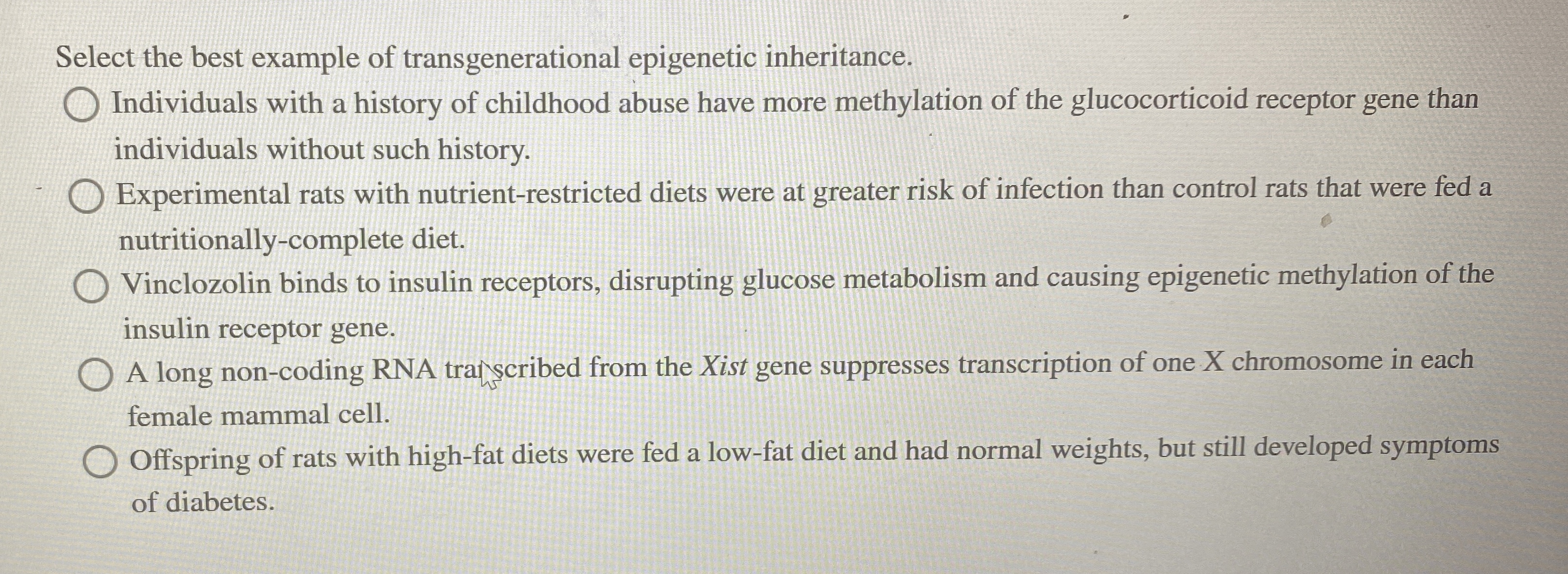 Solved Select the best example of transgenerational | Chegg.com