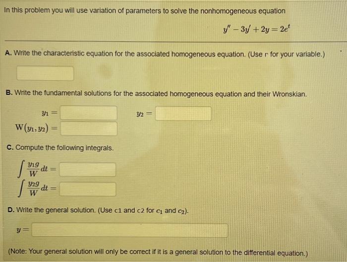 Solved In this problem you will use variation of parameters | Chegg.com