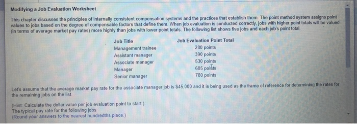 Solved Modifying a Job Evaluation Worksheet This chapter | Chegg.com