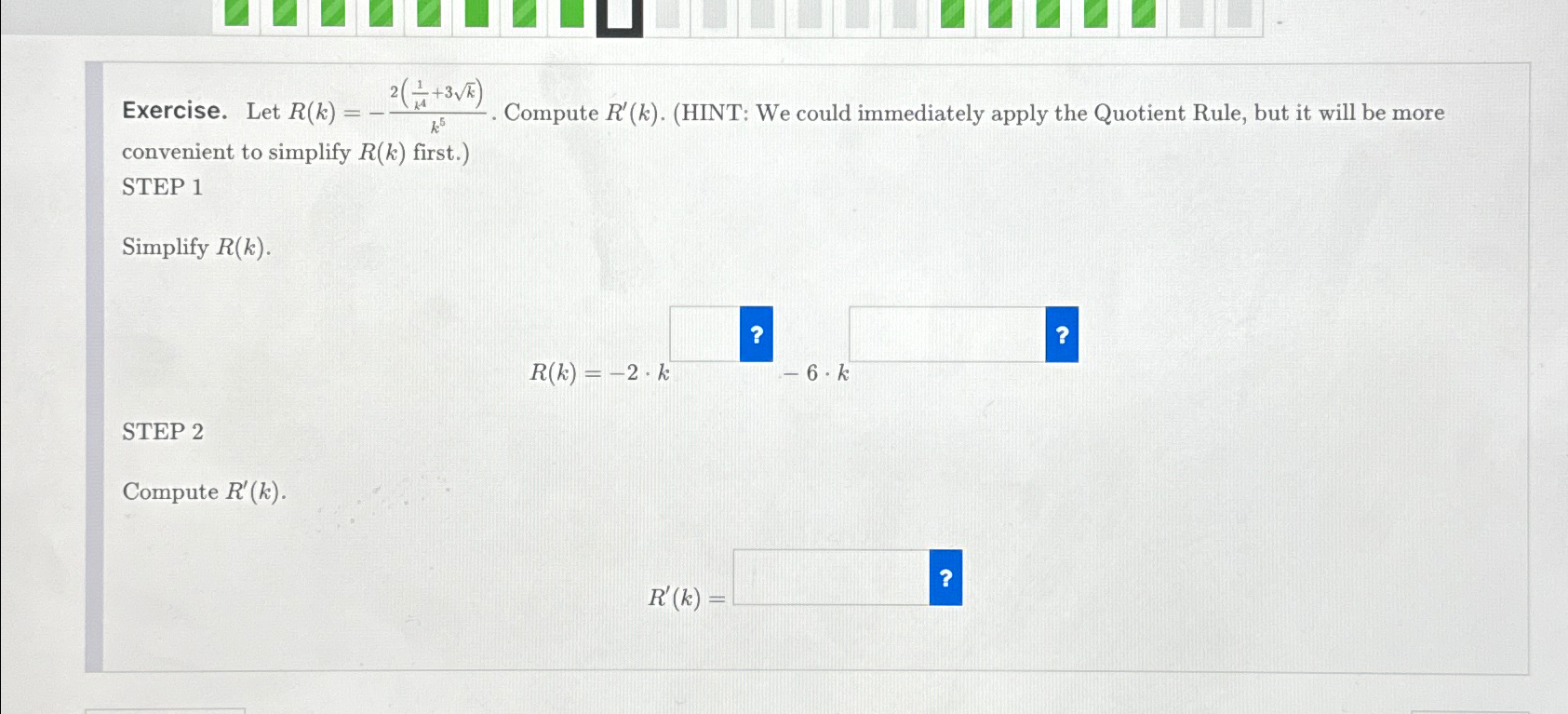Solved Exercise. Let R(k)=-2(1k4+3k2)k5. ﻿Compute | Chegg.com