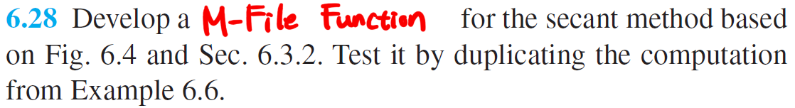 Solved 6.28 Develop a M-File Function for the secant method | Chegg.com