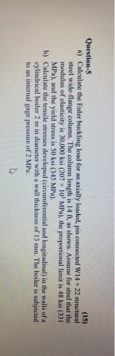 Solved Question-5 (15) a) Calculate the Euler buckling load | Chegg.com