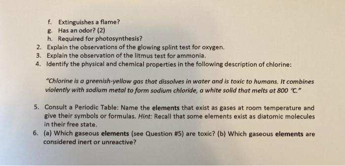 Solved Common Gases Data Table Physical and Chemical | Chegg.com
