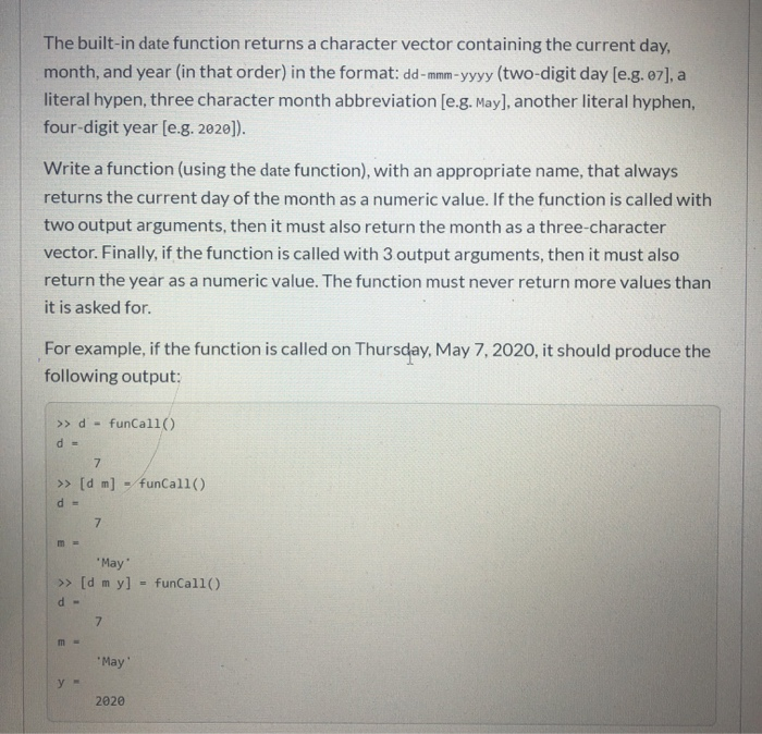 Solved The built-in date function returns a character vector | Chegg.com
