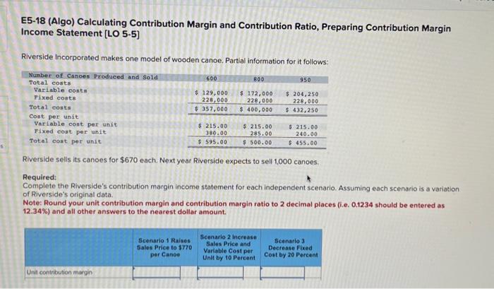 E5-18 (Algo) Calculating Contribution Margin and | Chegg.com