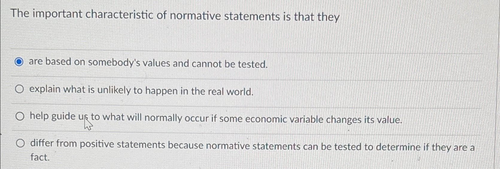 Solved The important characteristic of normative statements | Chegg.com