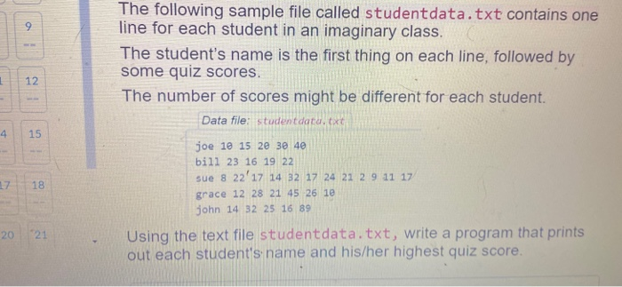 Solved The following sample file called studentdata.txt | Chegg.com