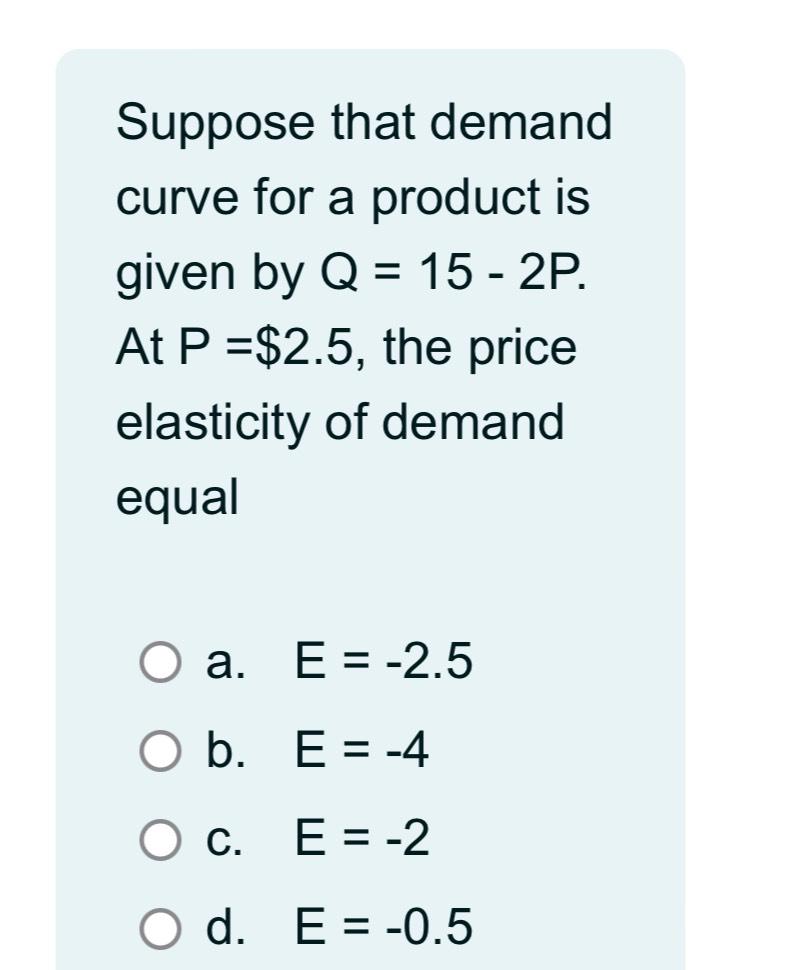 Solved Suppose that demand curve for a product is given by | Chegg.com