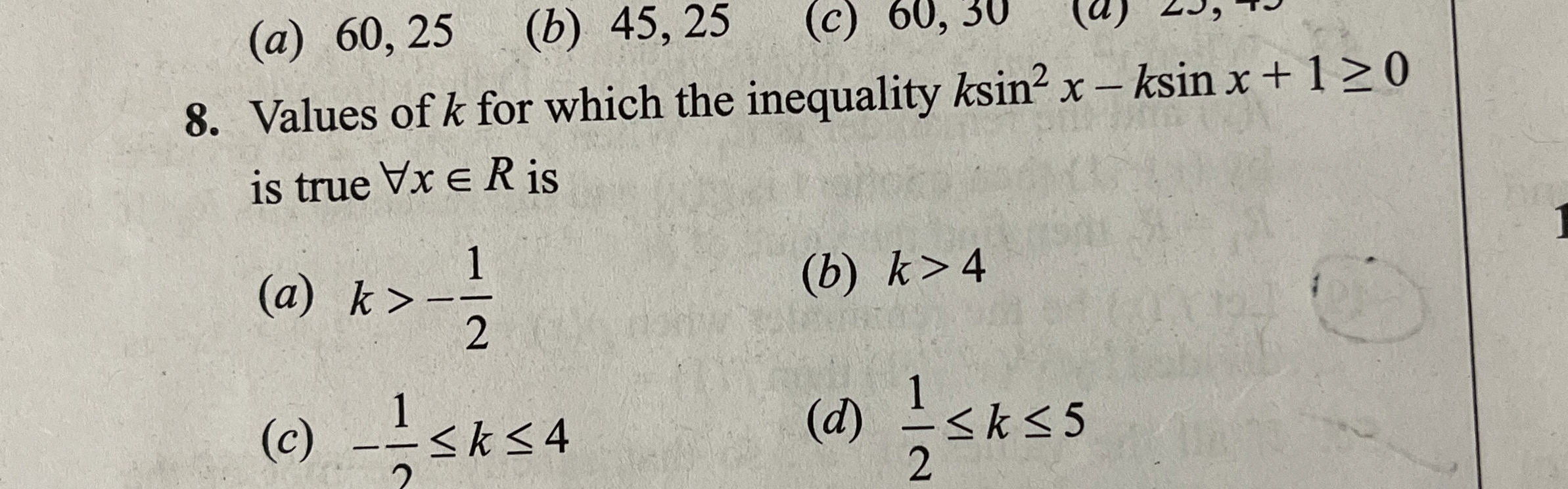 Solved Values of k ﻿for which the inequality | Chegg.com