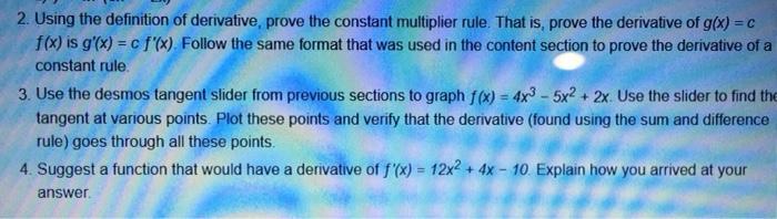 Solved 2. Using the definition of derivative, prove the | Chegg.com