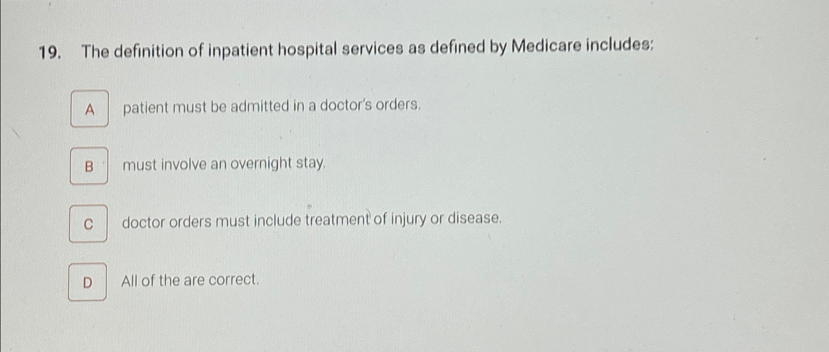 Solved The definition of inpatient hospital services as | Chegg.com