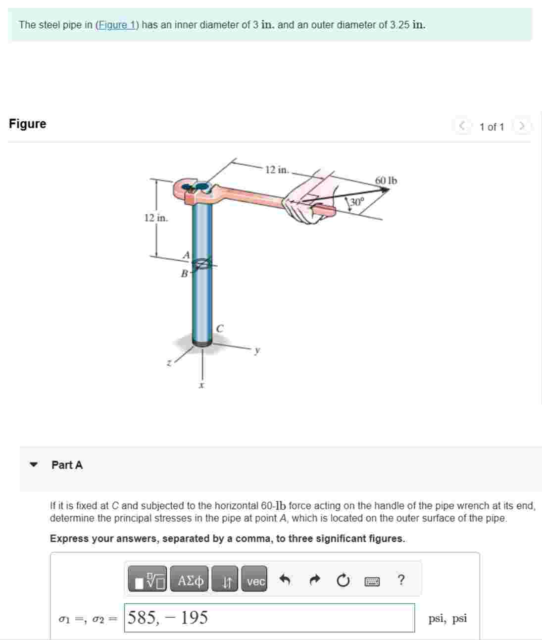 Solved The steel pipe in (Figure 1) ﻿has an inner diameter | Chegg.com