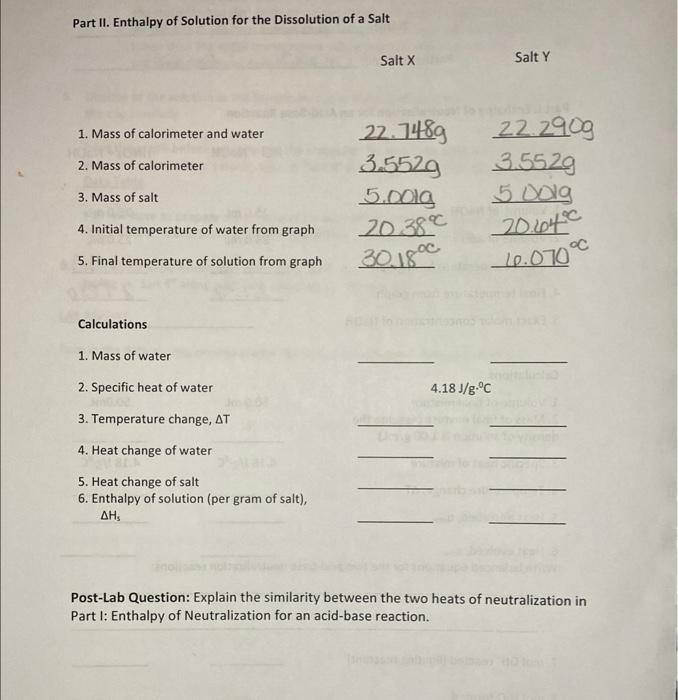 Solved Part I. Enthalpy of Neutralization for an Acid-Base | Chegg.com