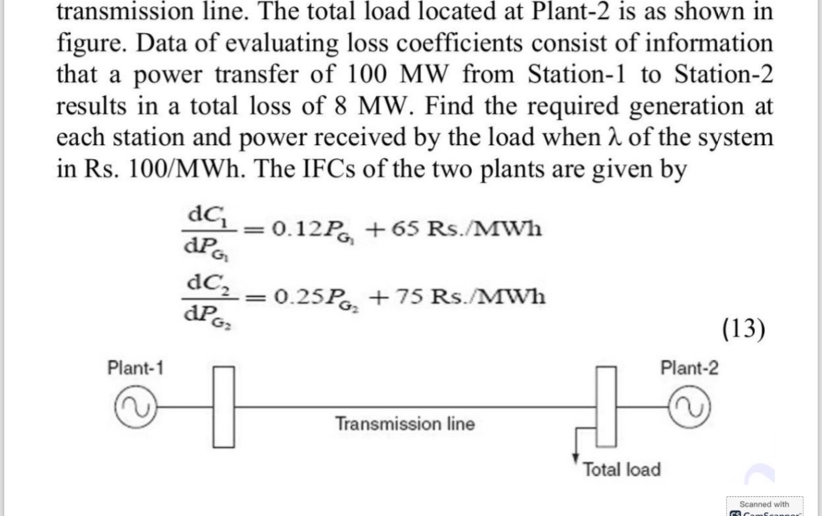 Solved transmission line. The total load located at Plant-2 | Chegg.com