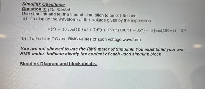 Solved Simulink Questions: Question 3: (10 marks) Use | Chegg.com