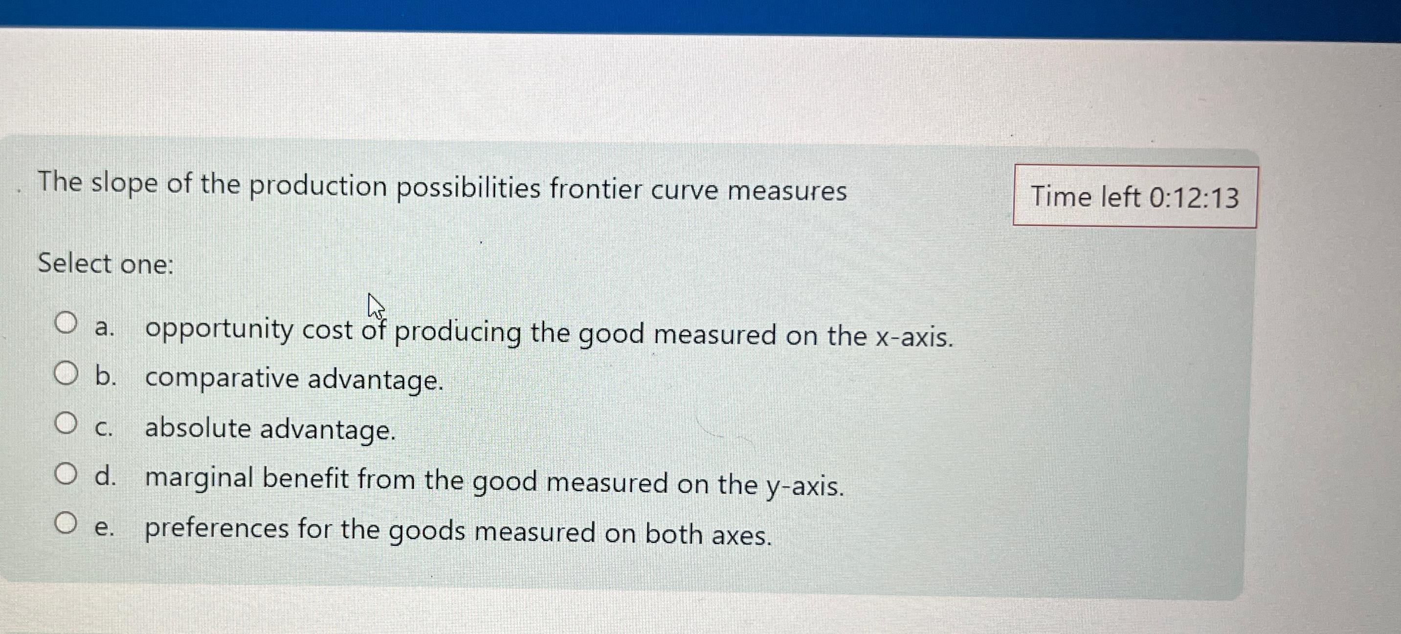 Solved The slope of the production possibilities frontier | Chegg.com
