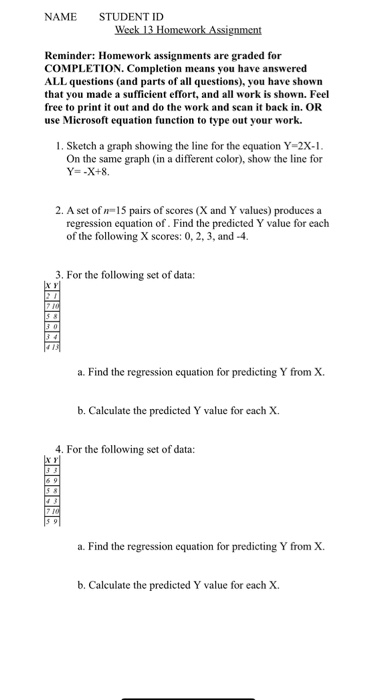 Solved NAME STUDENT ID Week 13 Homework Assignment Reminder: | Chegg.com