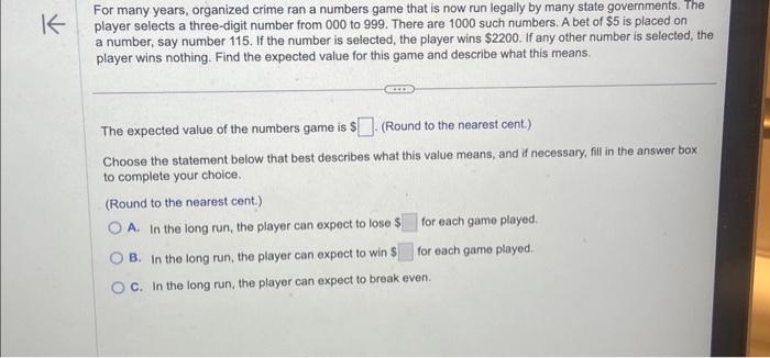 Solved For many years, organized crime ran a numbers game | Chegg.com