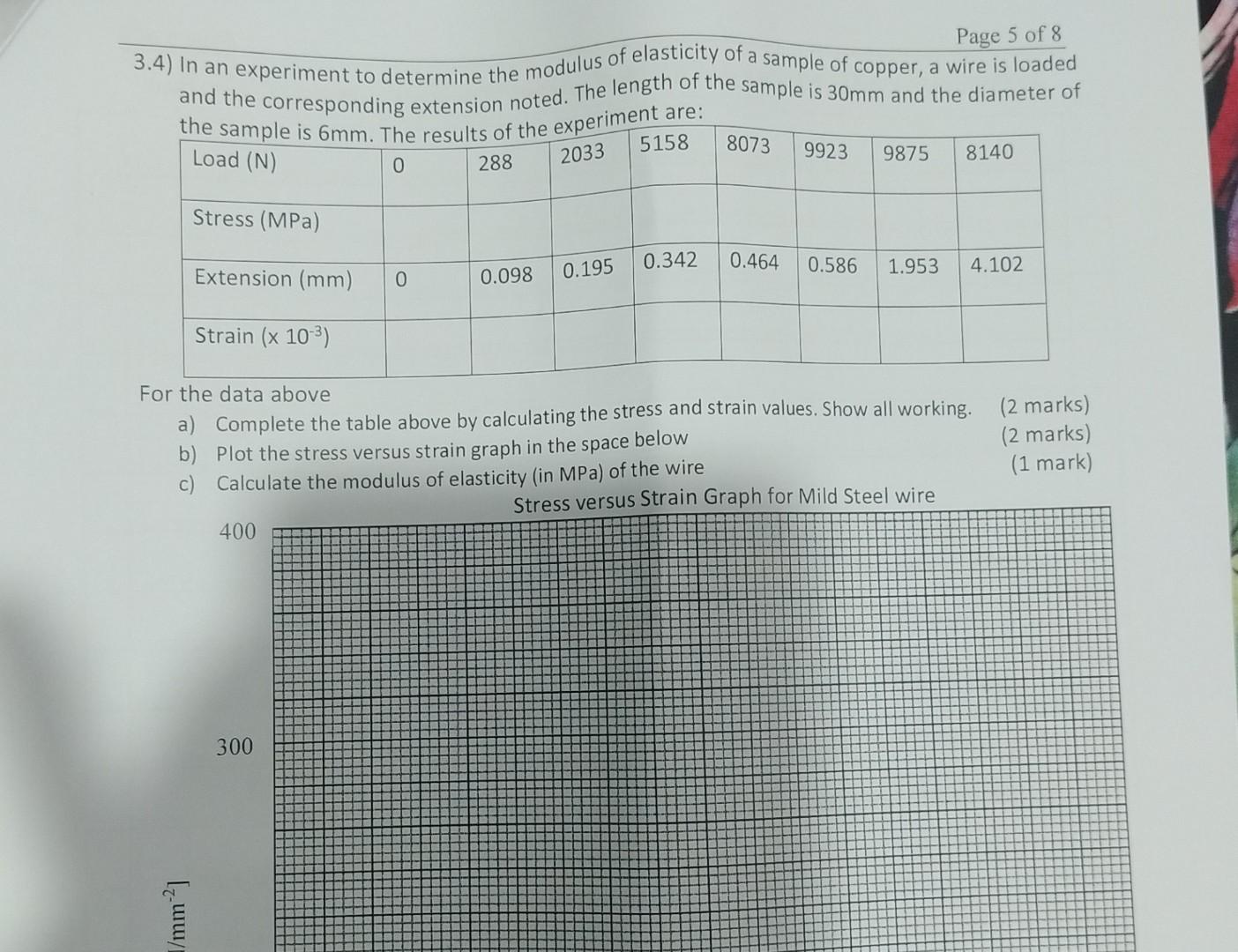 Solved 3.4) In an experiment to determine the modulus of | Chegg.com