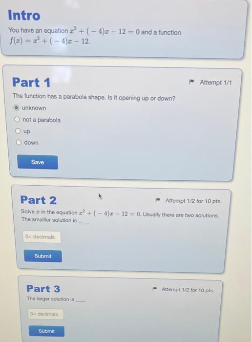 Solved Intro You have an equation x2+(−4)x−12=0 and a | Chegg.com