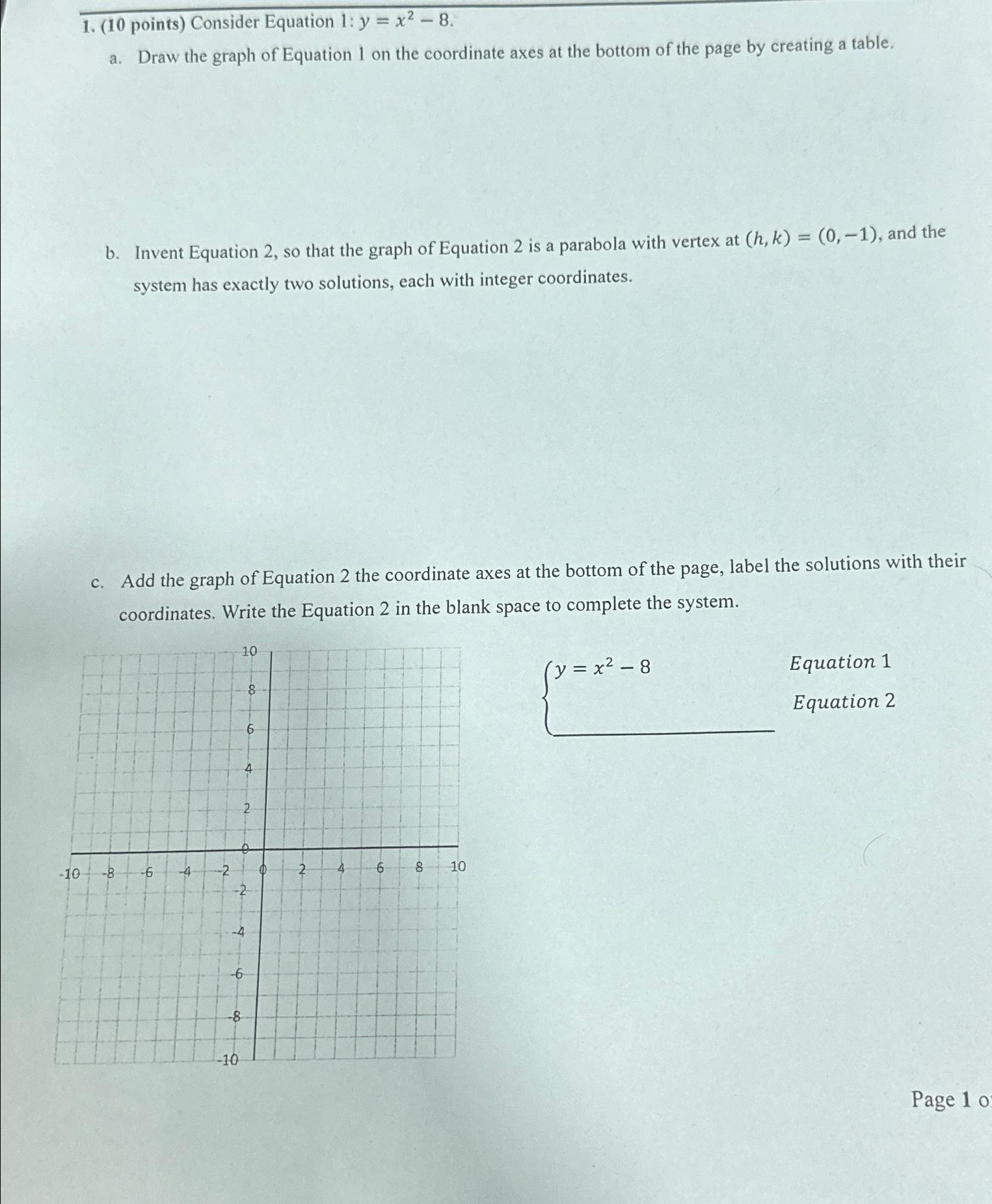 Solved (10 ﻿points) ﻿Consider Equation 1: y=x2-8a. ﻿Draw the | Chegg.com