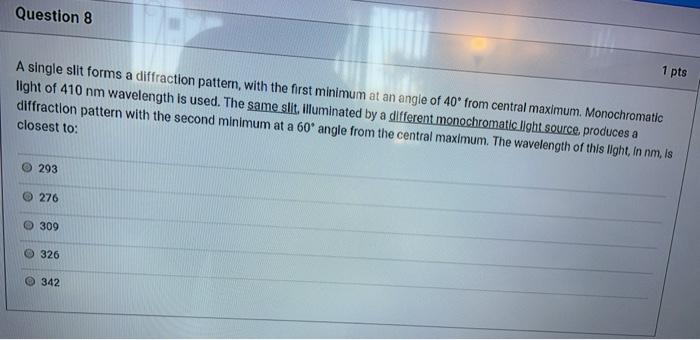 Solved Question 8 1 Pts A Single Slit Forms A Diffraction
