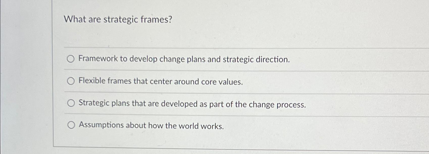 Solved What are strategic frames?Framework to develop change | Chegg.com