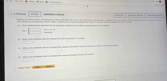 Solved Mome 3. (-/5 Points) DETAILS ASWESBE9 6.1.005.ML MY | Chegg.com