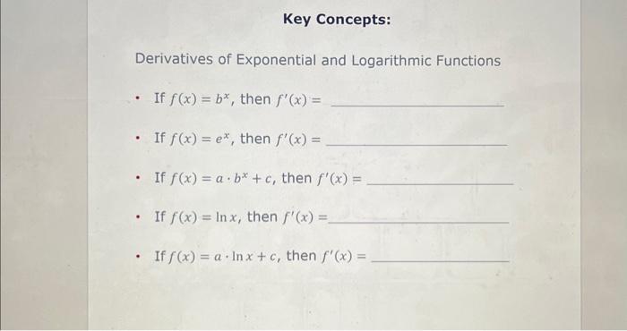 Solved Derivatives of Exponential and Logarithmic Functions | Chegg.com