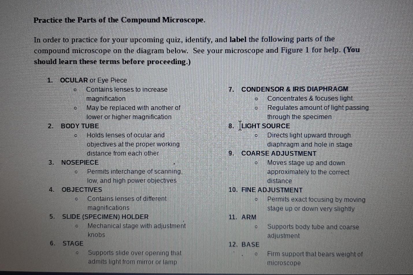 Solved Practice the Parts of the Compound Microscope. In | Chegg.com