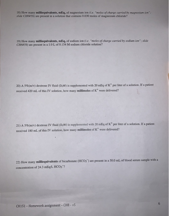 Solved 18) How many milliequivalents, meq, of magnesium ion | Chegg.com