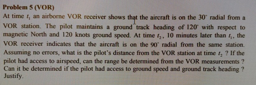 Problem 5 (VOR) At time , an airborne VOR receiver | Chegg.com