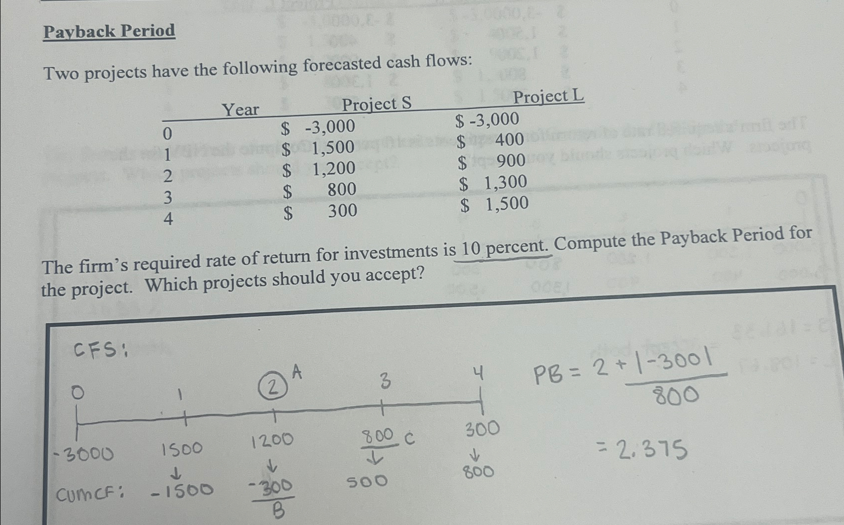 Solved Payback PeriodTwo projects have the following | Chegg.com