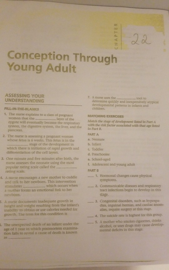 Solved CHAPTER 22 Conception Through Young Adult ASSESSING | Chegg.com