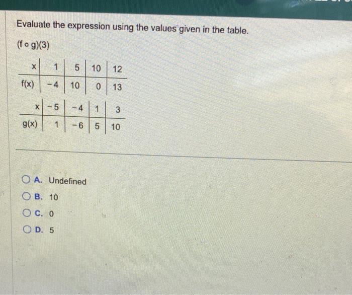 Solved Evaluate the expression using the values given in the | Chegg.com