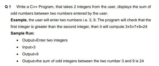 Solved Q1 Write a C++ Program, that takes 2 integers from | Chegg.com
