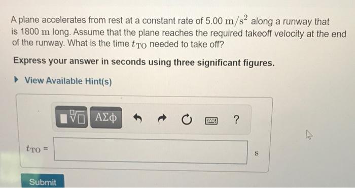 Solved A Plane Accelerates From Rest At A Constant Rate Of